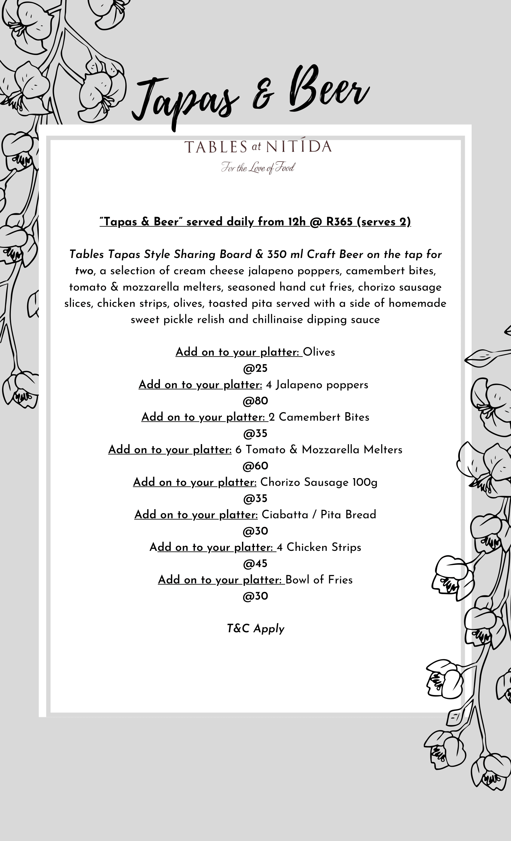 Specials - Tables at Nitida - Nitida Wine Farm