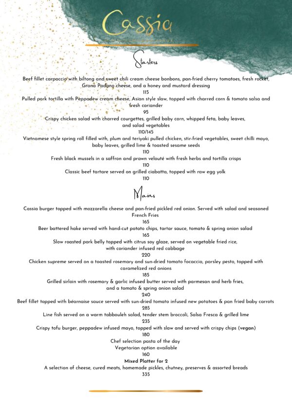 Cassia Restaurant - Lunch & Dinner - Nitida Wine Farm